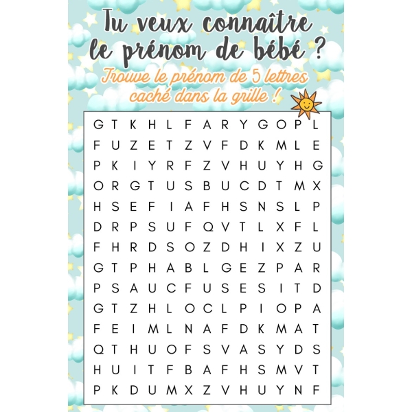 Mots mêlés mystères pour faire découvrir le prénom de bébé