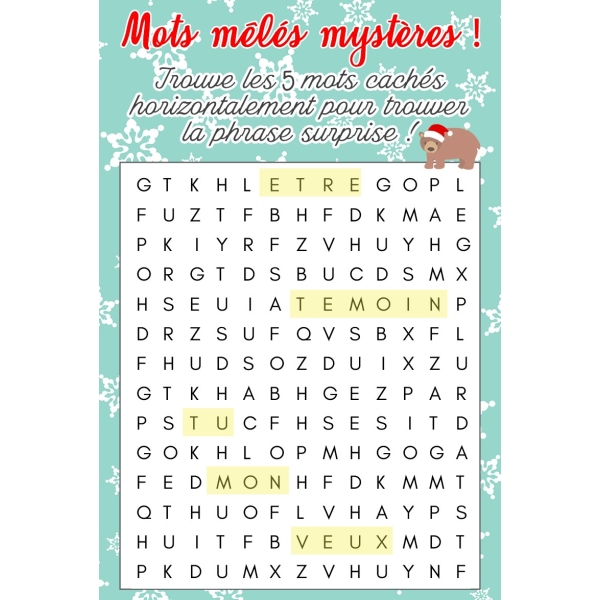 Mots mêlés mystères spécial noël pour annonce ou demande originale