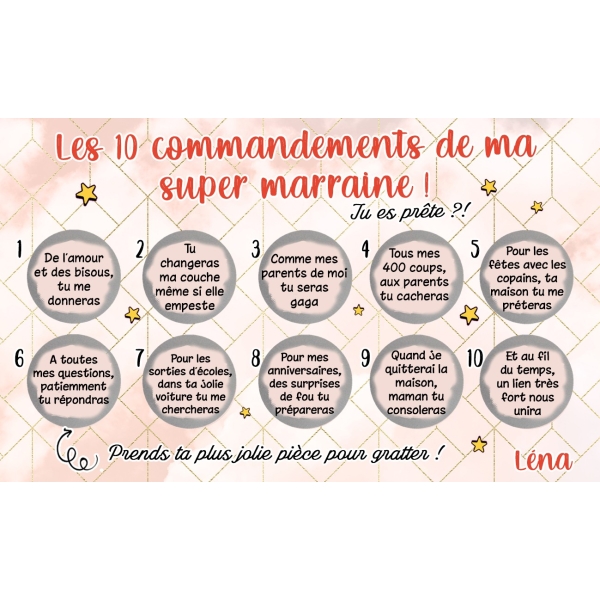 Carte à gratter Les 10 commandements de ma super marraine