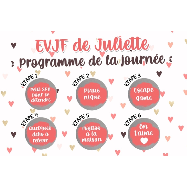 Carte à gratter EVJF ou anniversaire avec le programme de la journée