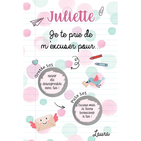 Carte à gratter "Je te prie de m'excuser pour"
