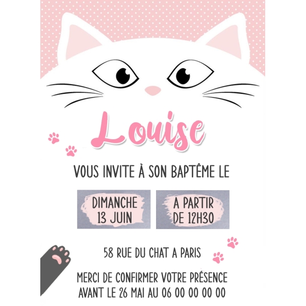 Carte d'invitation anniversaire à gratter - chat rose