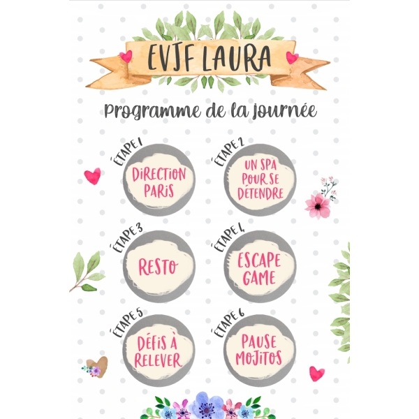 Carte à gratter EVJF ou anniversaire avec le programme de la journée ...