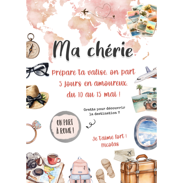 Carte à gratter pour annoncer ou offrir un voyage | BadgesFolie